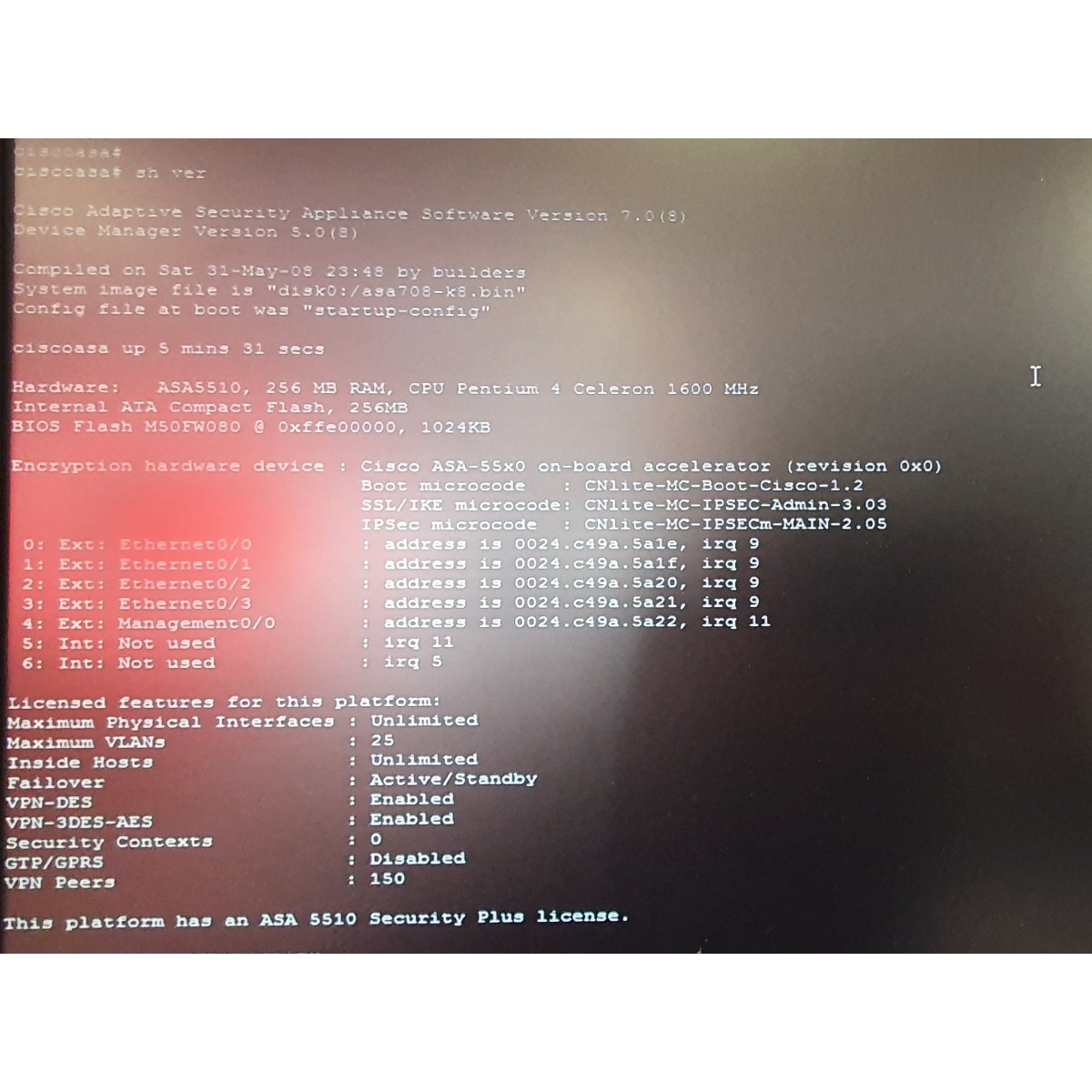 FIREWALL CISCO ASA 5510 SECURITY PLUS LICENSE FIREWALL CISCO ASA 5510 SECURITY PLUS LICENSE